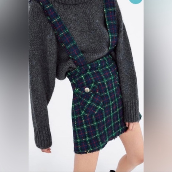 Zara | Skirts | Zara Tweed Skirt With Attached Suspenders | Poshmark